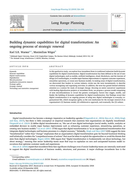 Building dynamic capabilities for digital transformation - Contents lists available at ...