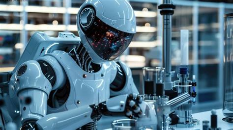 Premium Photo Advanced Ai Robot Performing Complex Tasks In A Lab Setting