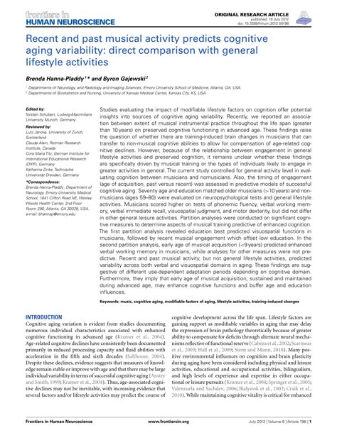 Pdf Recent And Past Musical Activity Predicts Cognitive Aging Variability Direct Comparison