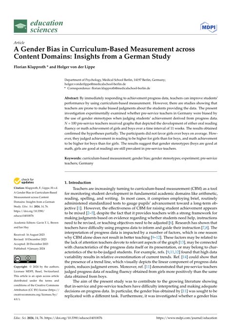 PDF A Gender Bias In Curriculum Based Measurement Across Content Domains Insights From A