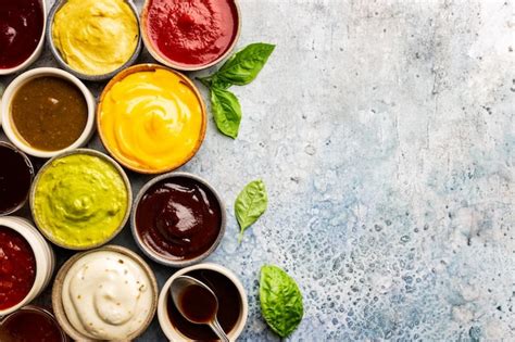 Premium Photo Set Of Different Dip Sauces