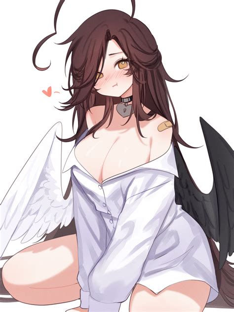 Sky Above Me Original Absurdres Highres Girl Ahoge Asymmetrical Wings Bandaid Blush
