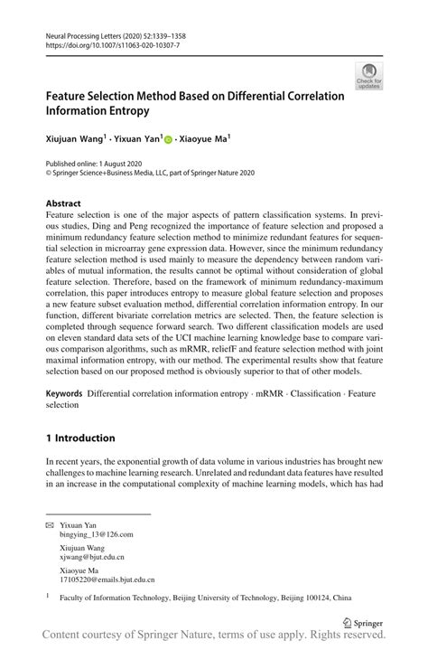 feature selection method based on differential correlation information