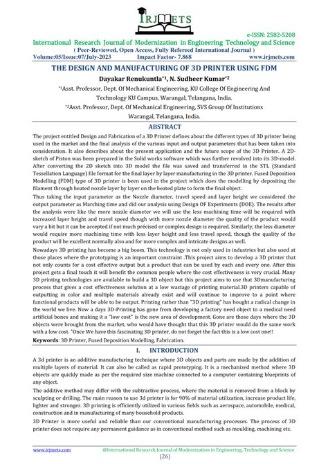 Pdf The Design And Manufacturing Of 3d Printer Using Fdm