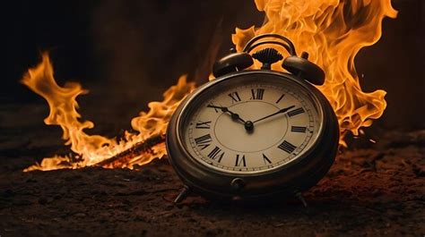 A Classic Clock Face With Roman Numerals Engulfed In Flames Premium Ai Generated Image
