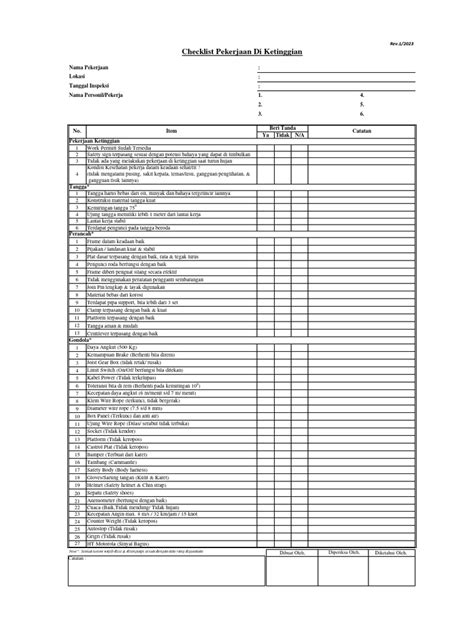 Checklist Bekerja Di Ketinggian Rev 1 Pdf