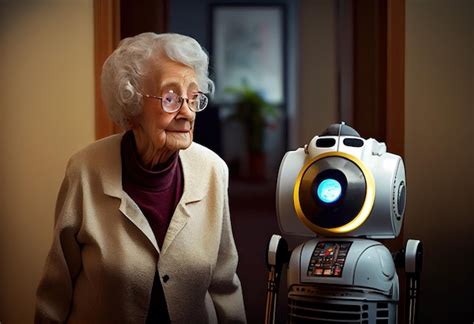 Premium Ai Image Woman Robot Helps Walk Care For The Future Generate Ai