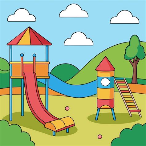 A Cartoon Drawing Of A Playground With A Slide And A Slide Premium Ai