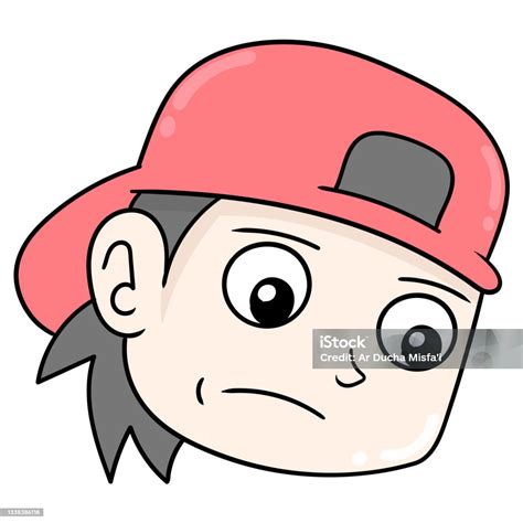거꾸로 모자를 쓰고 시원한 스타일의 소년 머리 벡터 일러스트 판지 이모티콘 낙서 아이콘 그리기 거꾸로에 대한 스톡 벡터 아트 및 기타 이미지 Istock