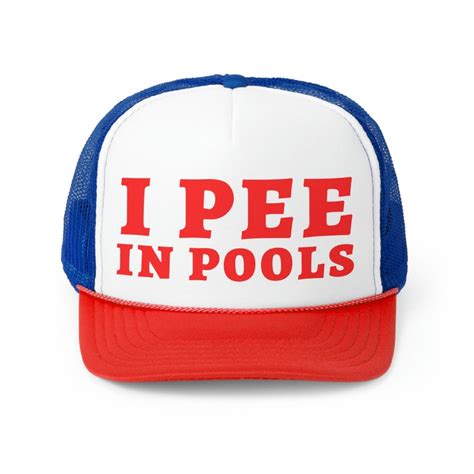 Funny Trucker Hat I Pee In Pools Cap Red White And Blue Mesh