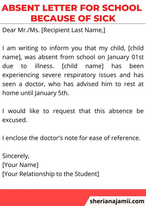 Absence Excuse Letter For School 2025 Guide Free Samples Sheria