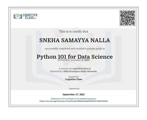 i have successfully completed the python 101 for data science course on