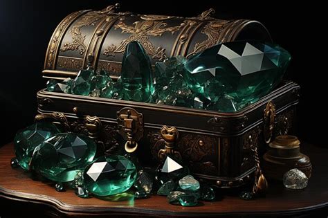 Premium AI Image Emerald Elegance Shimmering Gems On A Dark Surface