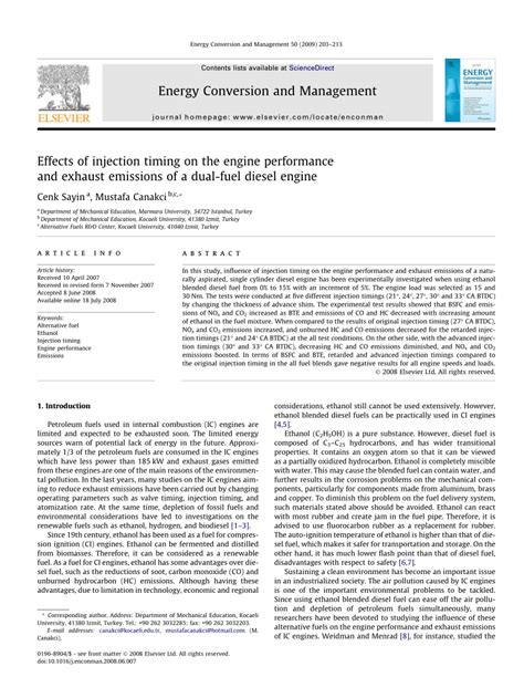 Pdf Effects Of Injection Timing On The Engine Performance And Exhaust Emissions Of A Dual Fuel