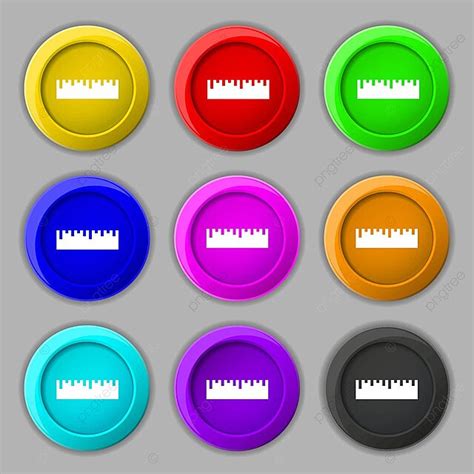 Vector Set Of Nine Round Colorful Buttons With Ruler Icon Sign And Symbol Vector Flat Drawing