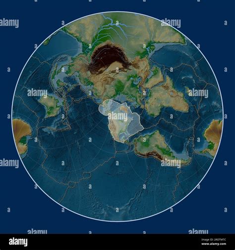 North American Tectonic Plate On The Physical Elevation Map In The Lagrange Oblique Projection