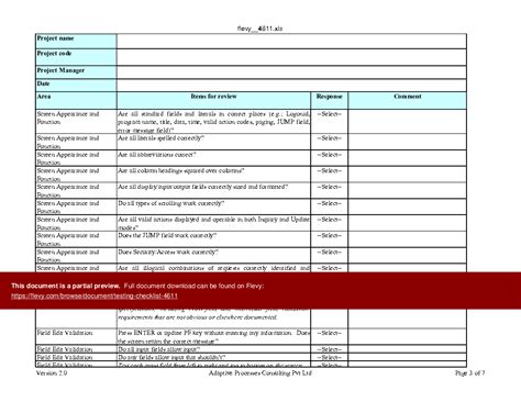 Testing Checklist Template Excel Xls
