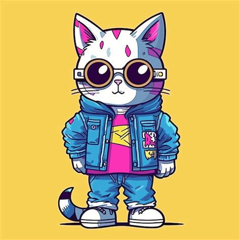 Premium Vector Cute Cat Character Illustration Cat Wearing Jacket
