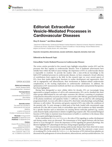 PDF Editorial Extracellular Vesicle Mediated Processes In Cardiovascular Diseases