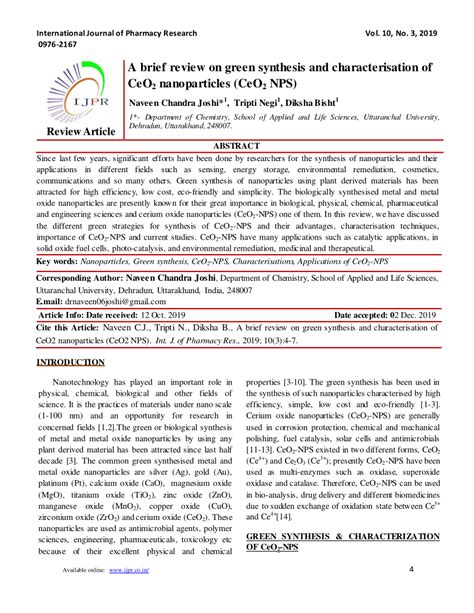 Pdf A Brief Review On Green Synthesis And Characterisation Of Ceo 2 Nanoparticles Ceo 2 Nps