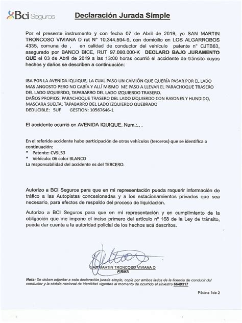 Declaración Jurada Seguro Bcipdf Pdf