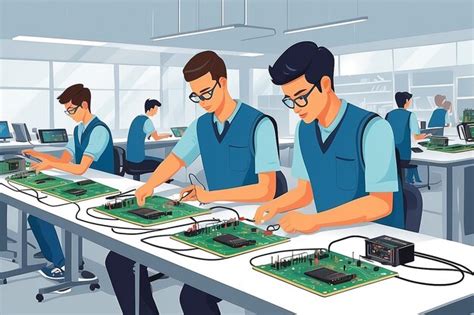 Premium Photo Students Assembling Electronic Circuits Vector Flat Style Illustration