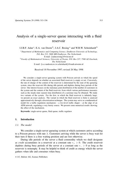 Pdf Analysis Of A Single Server Queue Interacting With A Fluid Reservoir