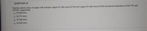 Solved QUESTION Find The Atomic Mass Of Copper With Chegg Com