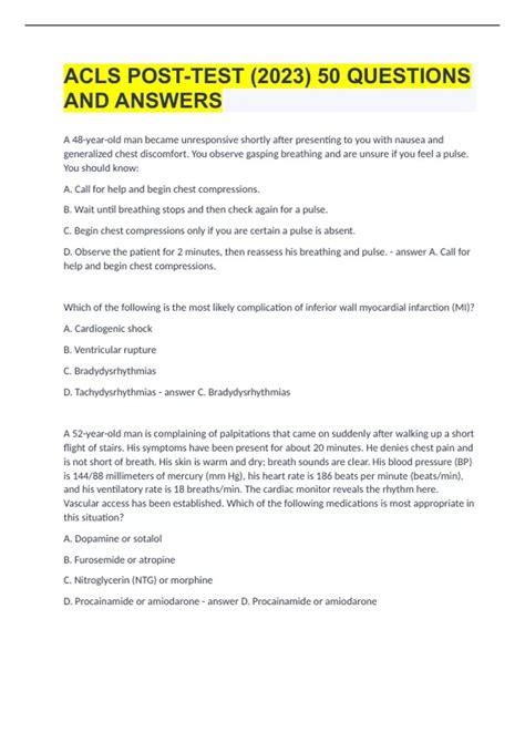 Acls Post Test 2023 50 Questions And Answers Acls Stuvia Us