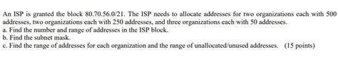 solved an isp is granted the block 80 70 56 0 21 the isp
