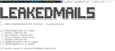 GitHub Josue LeakedMails Automate Email Search In HaveIBeenPwned