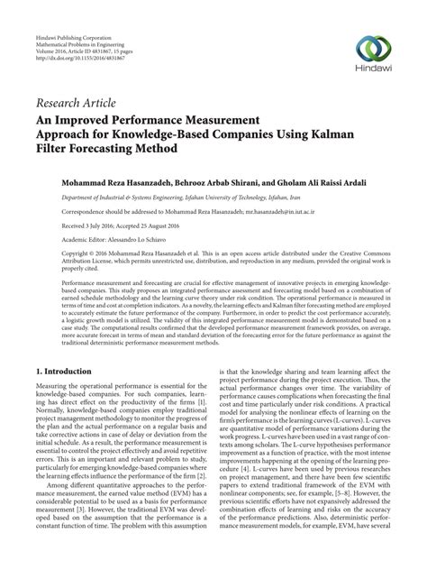 Pdf An Improved Performance Measurement Approach For Knowledge Based Companies Using Kalman