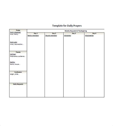 Prayer List Template Word