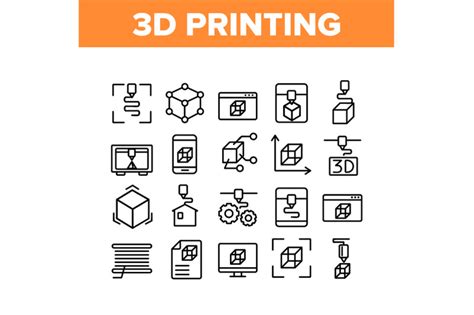 3d Printing Processing Collection Icons Set Vector By Vectorwin Thehungryjpeg