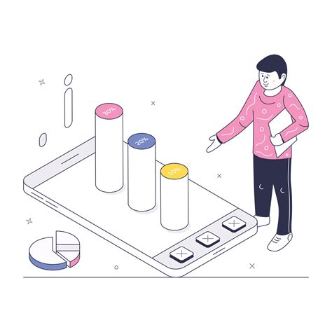 Pie Chart And Magnifier Concept Of Data Analysis Isometric Illustration Vector Art At