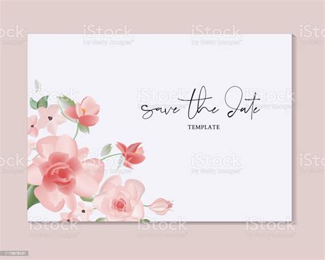 손으로 그린 날짜를 저장합니다 식물 결혼식 초대 템플릿 디자인 장미 꽃과 흰색 배경 빈티지 스타일에 화환 프레임 잎 벡터 결혼식에 대한 스톡 벡터 아트 및 기타 이미지