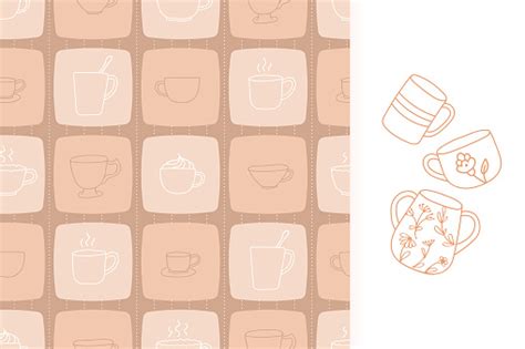 귀여운 라인 컵 낙서 완벽 한 패턴 클립 아트 커피와 차 머그잔으로 손으로 그린 질감 홈 커피 애호가를 위한 현대적인 프린트 디자인 단색 색상 귀여운에 대한 스톡 벡터 아트