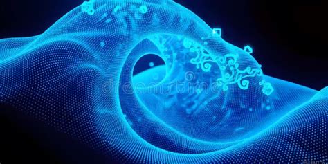 Glowing Blue Data Stream With Decorative Swirls And Cubes Stock Illustration Illustration Of