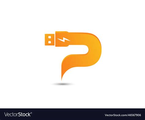 Usb P Letter Logo Design Plug Charger Royalty Free Vector
