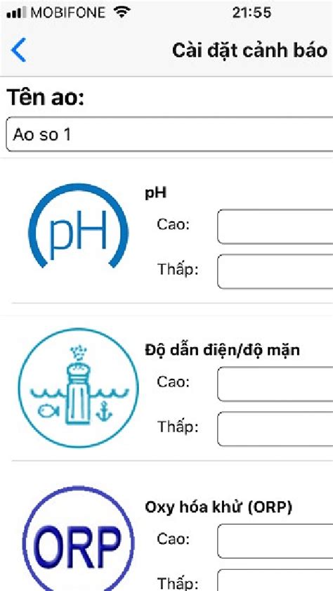 User Interface For Setting Threshold Values Of Water Parameters
