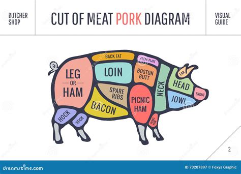 Cut Of Meat Set Poster Butcher Diagram Scheme And Guide Pork