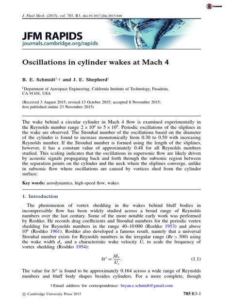 Experimental Oscillating Cylinder Wake At M4 Pdf Reynolds Number Mach Number