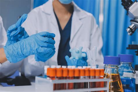 Scientist Using Microscope In Laboratory Close Up Of A Researchers Hands Adjusting A Modern