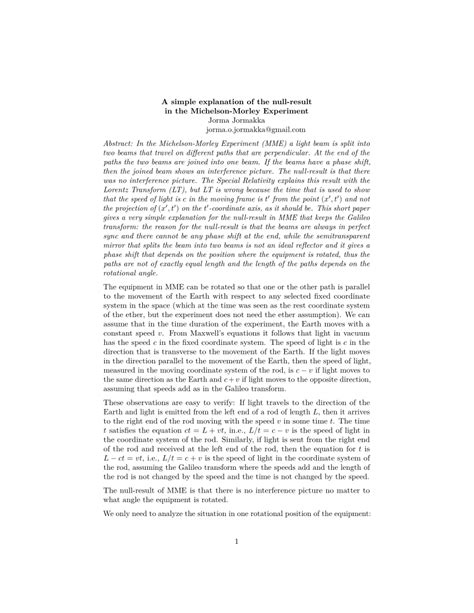 Pdf A Simple Explanation Of The Null Result In The Michelson Morley