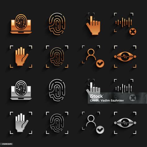Set Fingerprint Rejection Voice Recognition Eye Scan Face Palm Laptop With Fingerprint And Icon