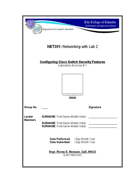 net201 lab experiment 1 configuring cisco switch security features pdf computer network