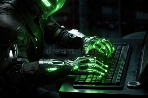 A Hand Of A Robot Typing On A Laptop Chatbot Robotic Futuristic Artificial Intelligence Concept