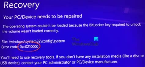 Error 0xc0210000 Bitlocker Key Wasnt Loaded Correctly