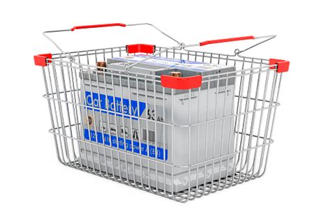 장바구니 내부의 자동차 배터리 흰색 배경에 격리된 3d 렌더링 자동차 배터리에 대한 스톡 사진 및 기타 이미지 자동차 배터리