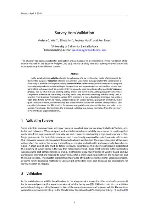 Pdf Survey Item Validation